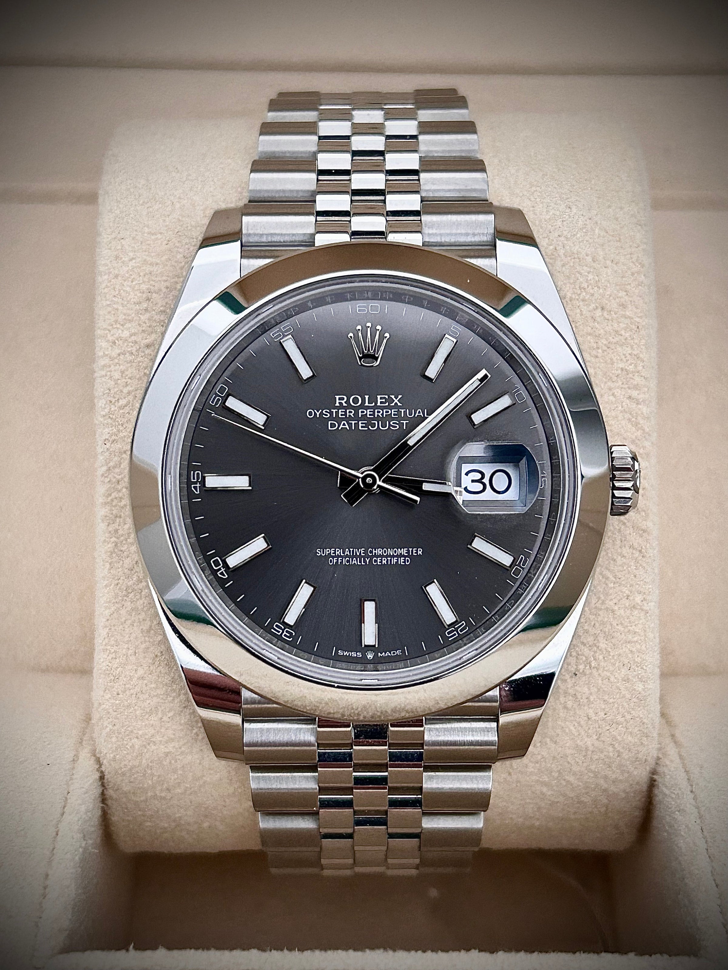 2024 ROLEX DATEJUST 41, SLATE DIAL, 126300, SMOOTH JUBILEE, FULL SET,